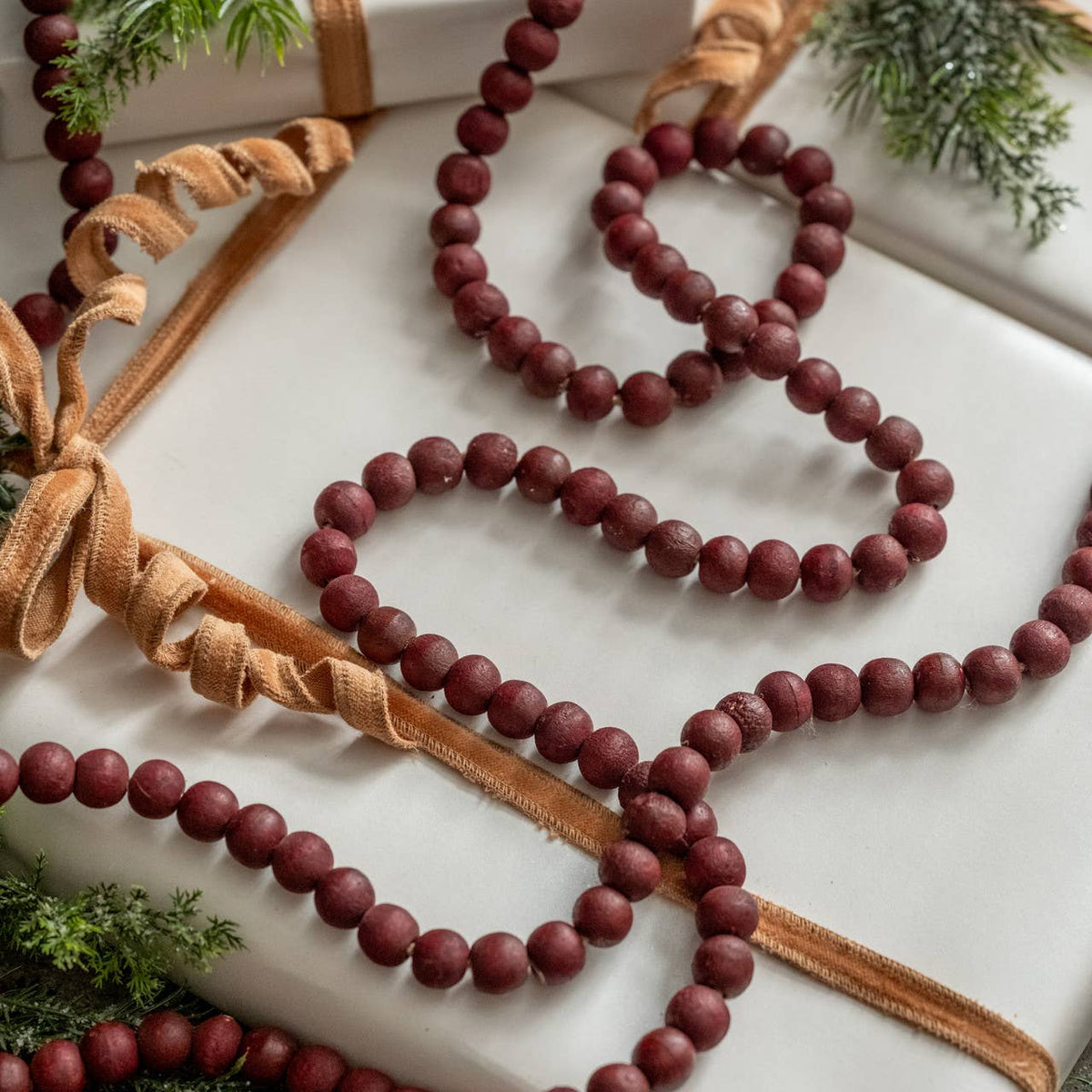 9' Burgundy Wood Bead Garland | Red Bead Garland | Wood Garland – abode box